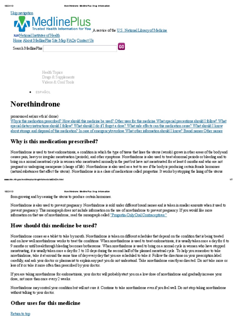 Norethindrone - MedlinePlus Drug Information | PDF