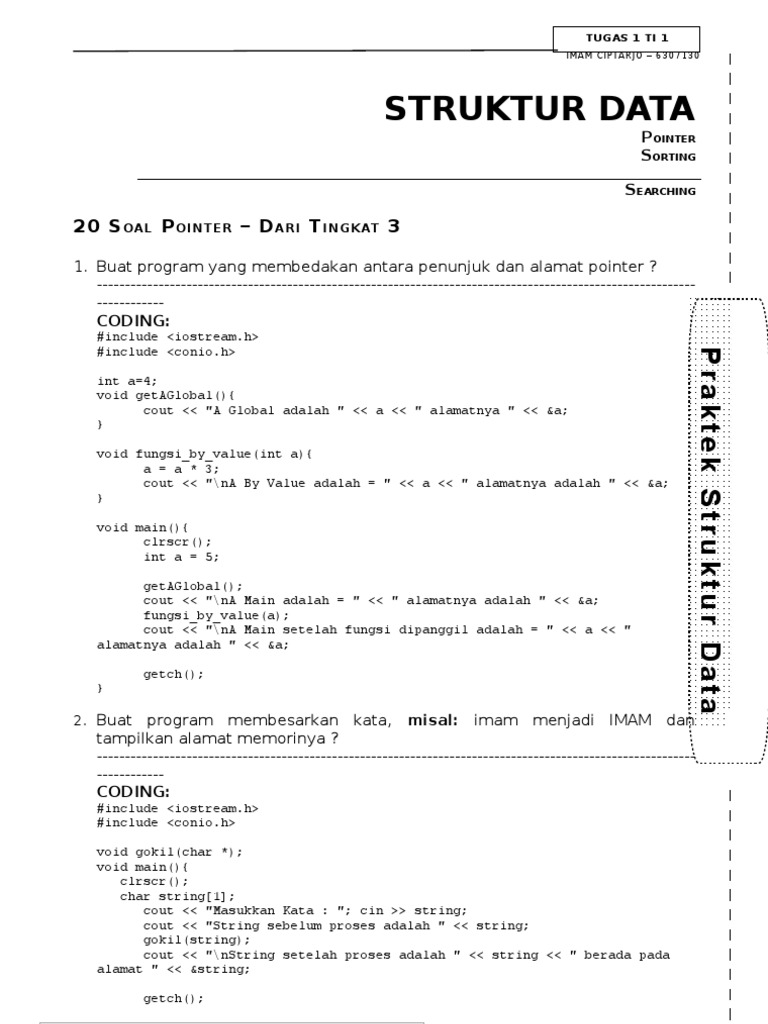 Struktur Data - 50 Soal Pointer, Sorting Dan Searching - Isi | PDF