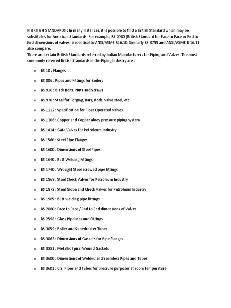 British Standards for Piping and Valves | PDF | Pipe (Fluid Conveyance ...