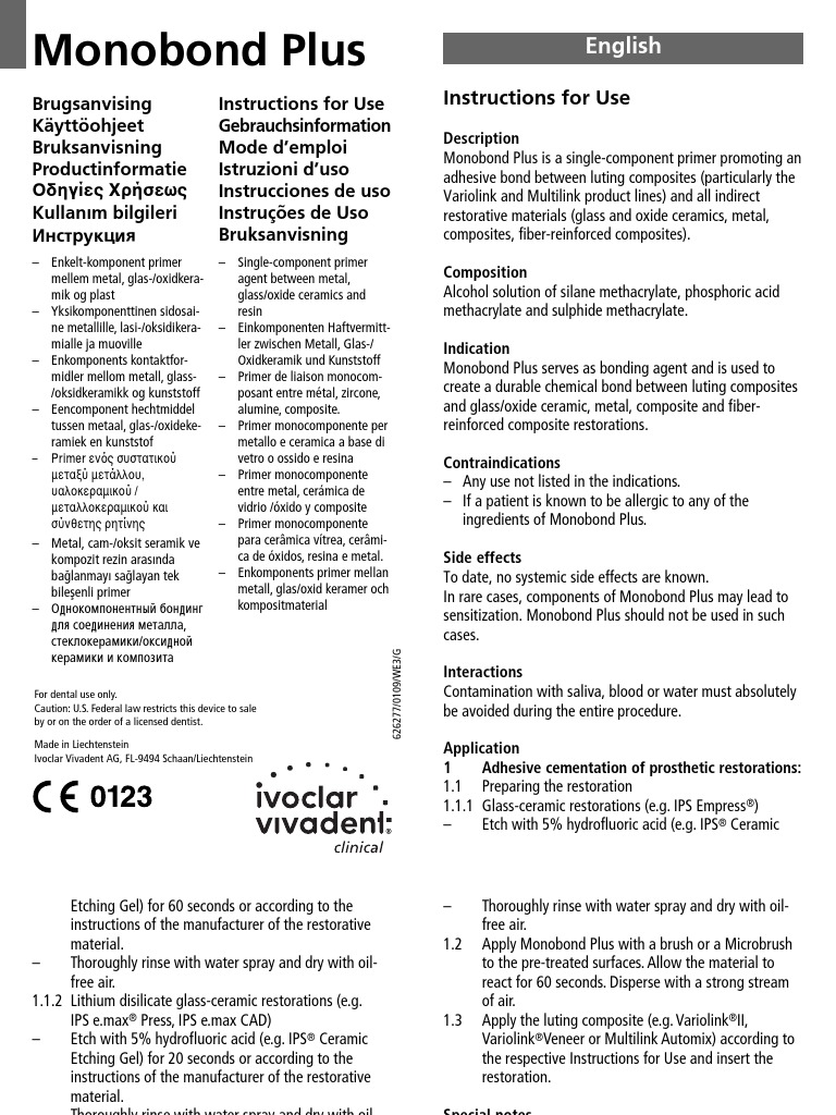 Monobond Plus - Instructions for Use | Water | Materials