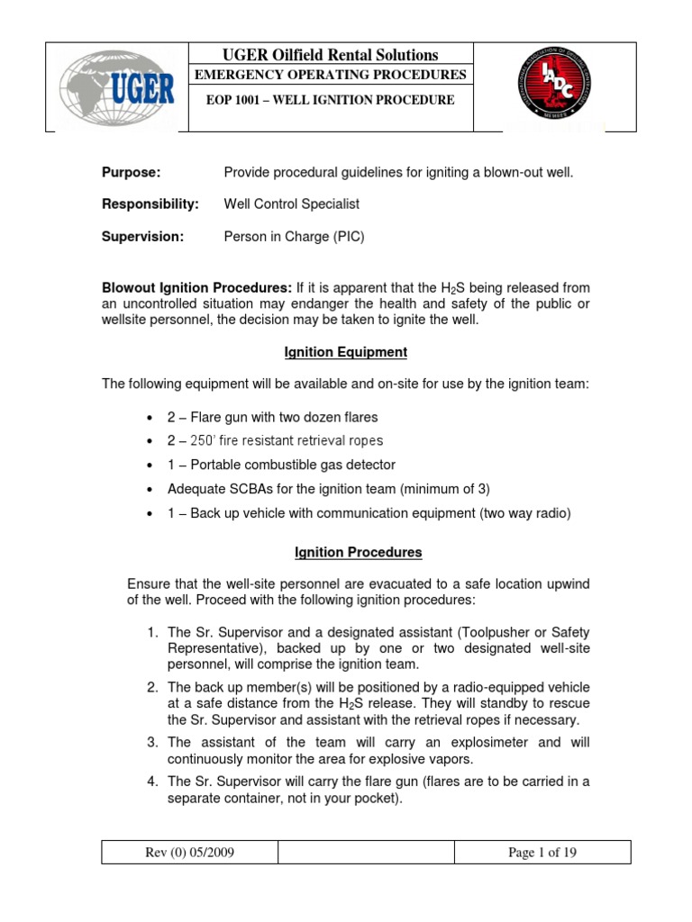 1 - 074320 - EOP 1001 - Well Ignition Guidelines | PDF | Blowout (Well ...