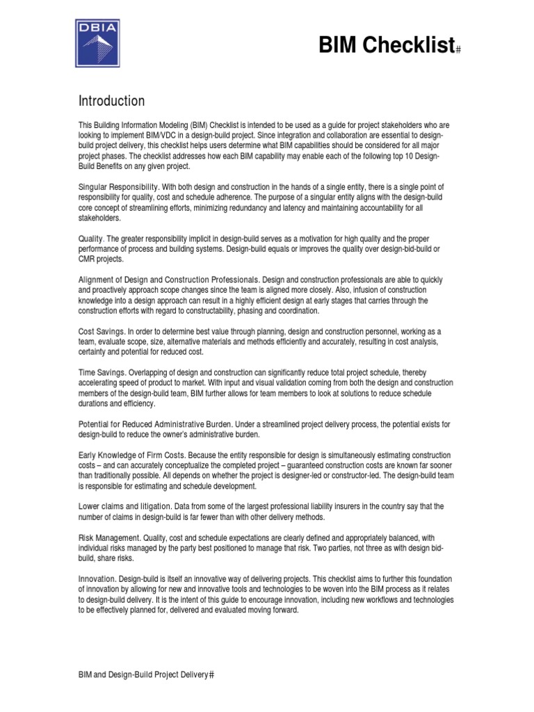 Bim Checklist | PDF | Building Information Modeling | 3 D Modeling