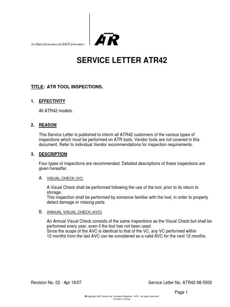 ATR Special Tools Calibration | PDF | Rudder | Aircraft Flight Control ...