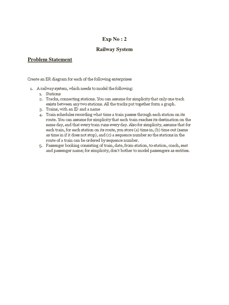 ER Diagram and Queries for Railway System Modeling Stations, Tracks ...