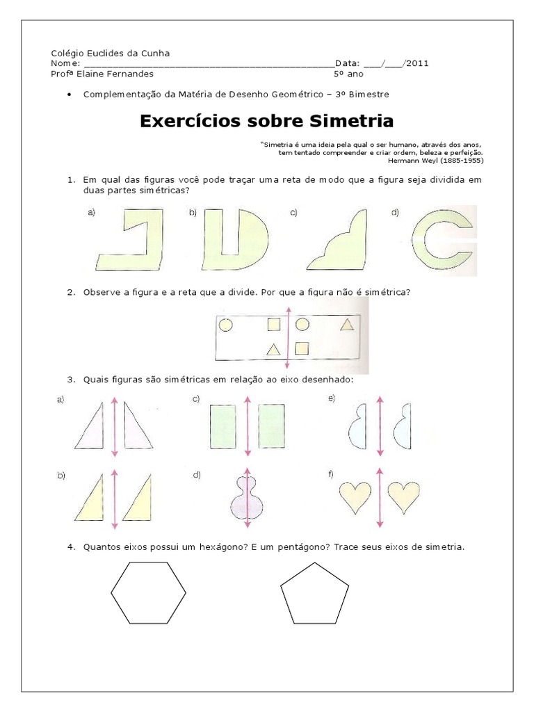 Exercícios de Simetria - 5º Ano | PDF | Arte