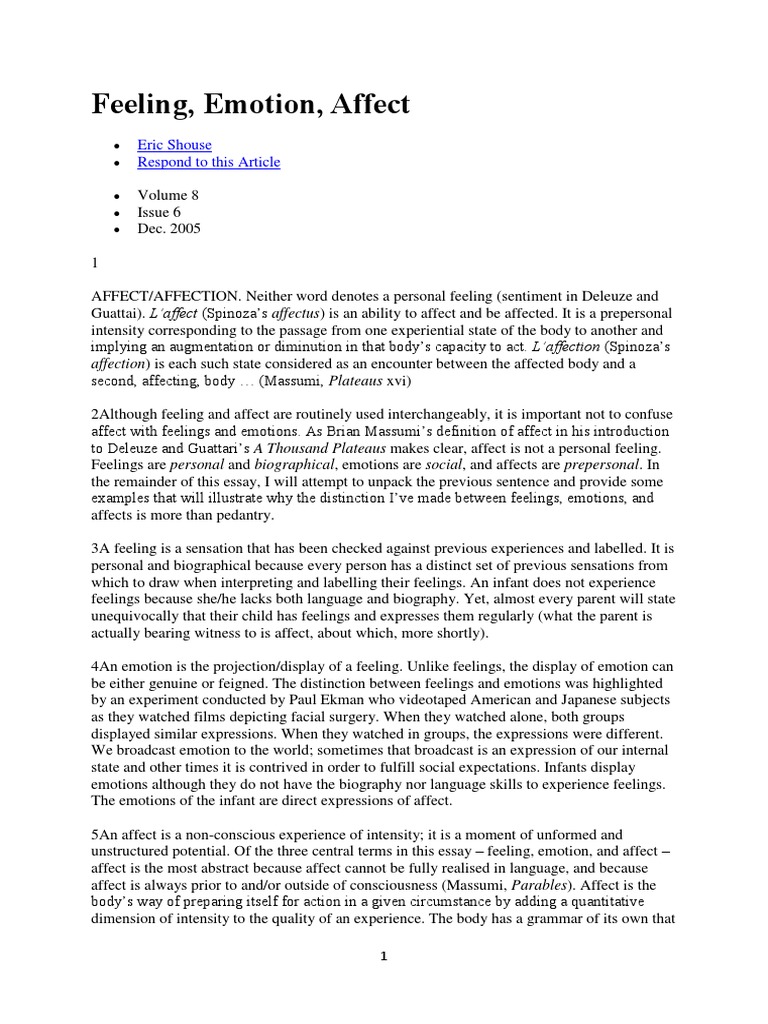 Shouse - Feeling, Emotion, Affect | PDF | Affect (Psychology) | Emotions