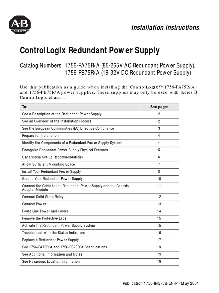 Controllogix Redundant Power Supply: Installation Instructions | PDF ...