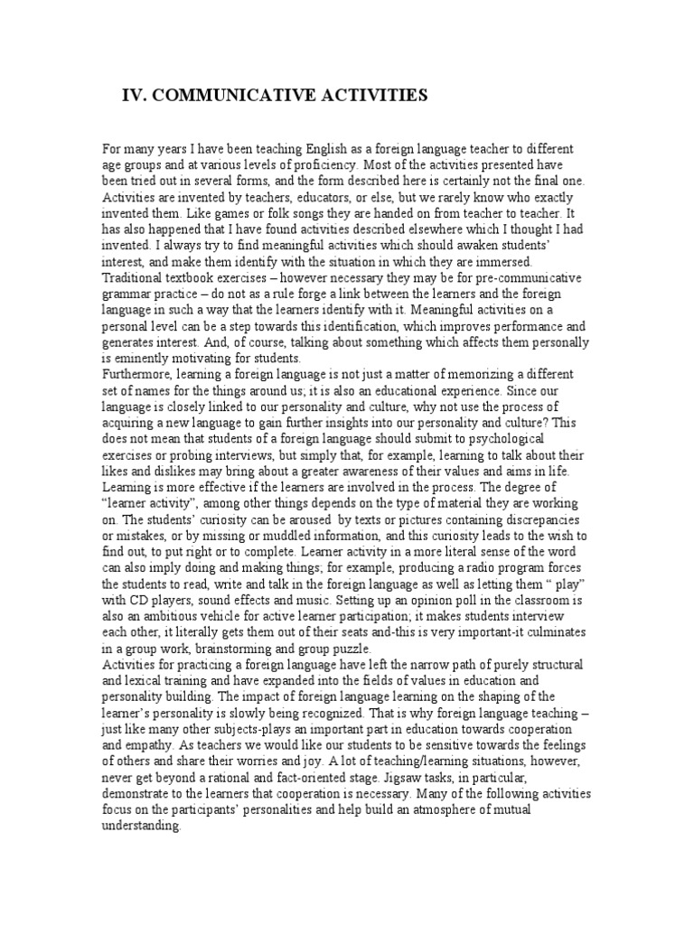 Communicative Activities | Foreign Language | Language Education