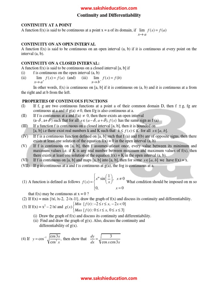 Continuity and Differentiability: FX Fa X A | PDF | Continuous Function | Interval (Mathematics)