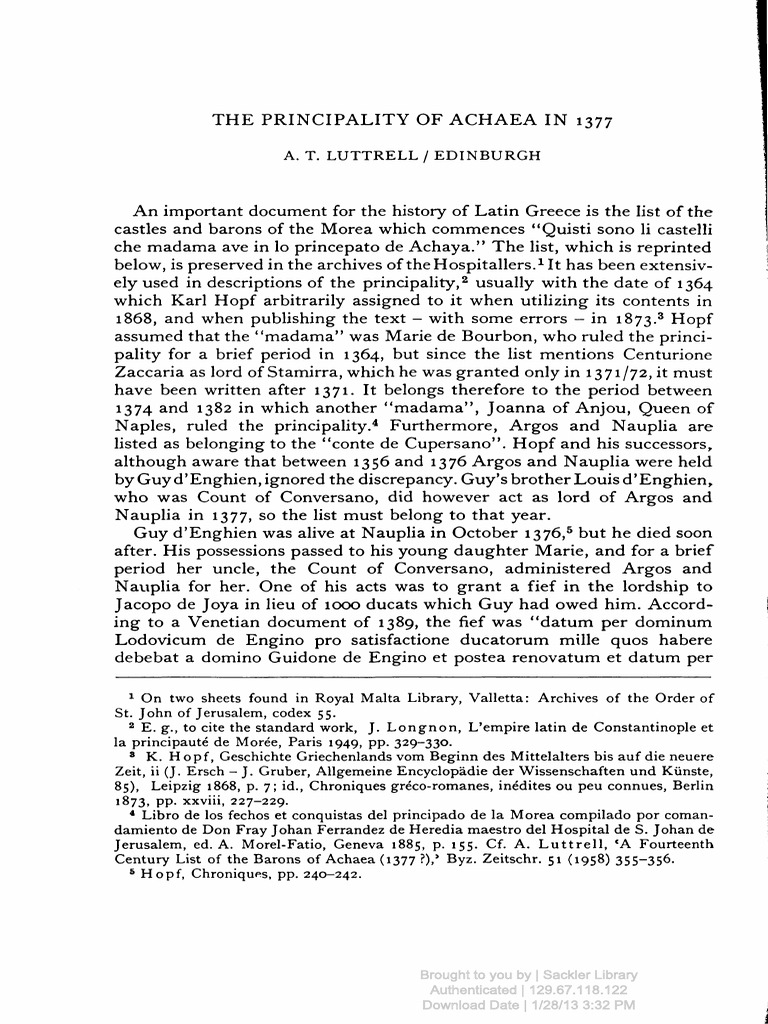 Achaea's Castles and Barons in 1377 | PDF