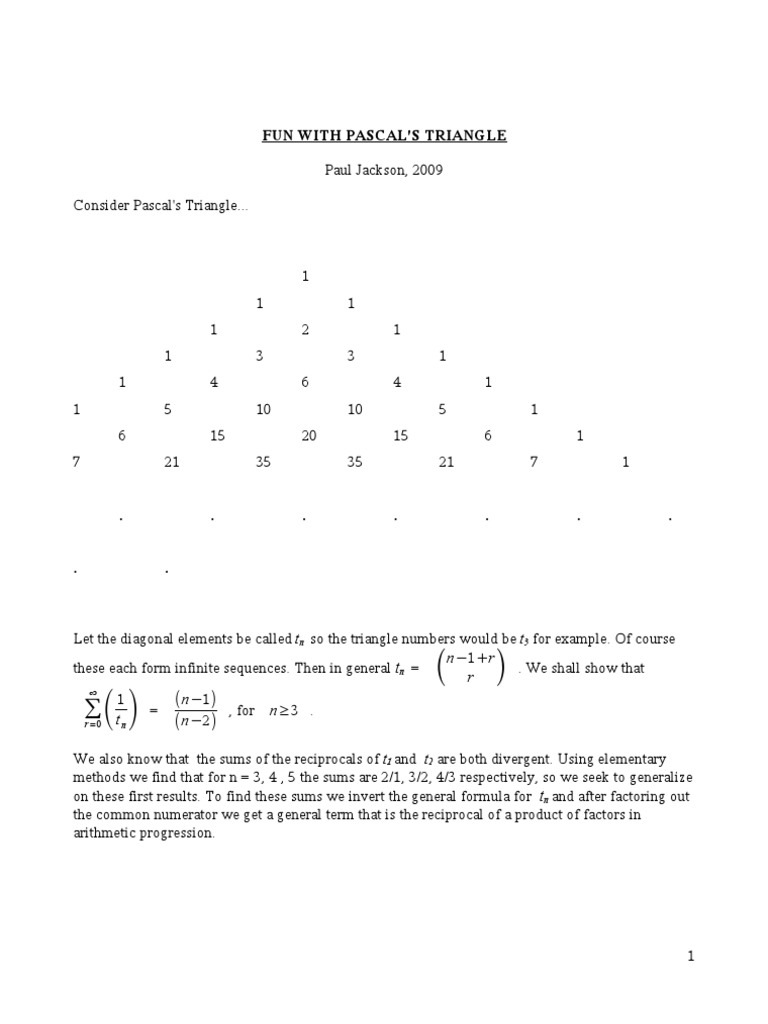 Fun With Pascal's Triangle | PDF | Fraction (Mathematics) | Summation