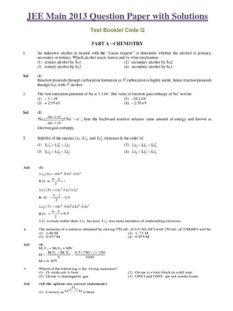 JEE Main 2013 Q&A Solutions | PDF