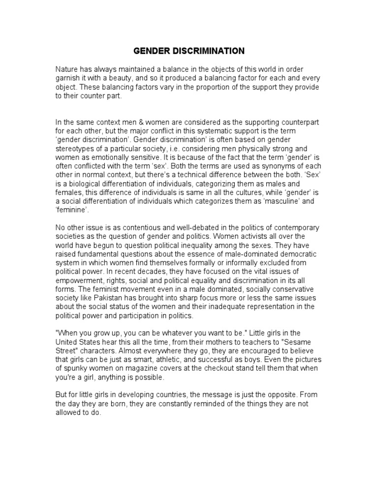 Gender Discrimination | PDF | Gender Role | Discrimination