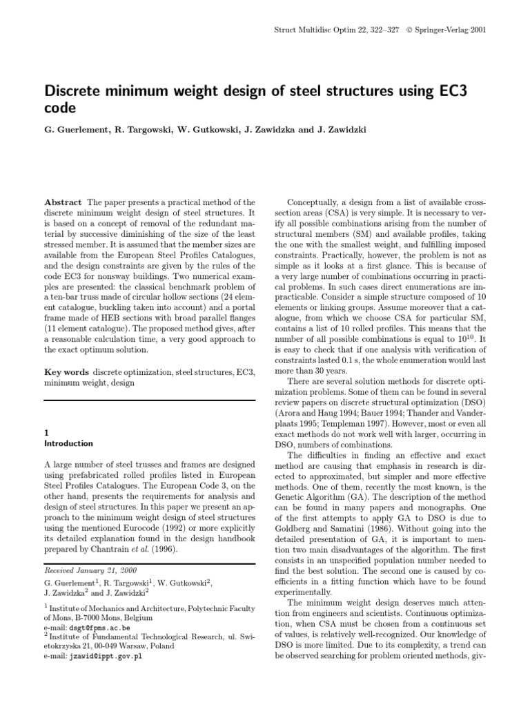 Guerlement - 2001 - Discrete Minimum Weight Design of Steel Structures ...