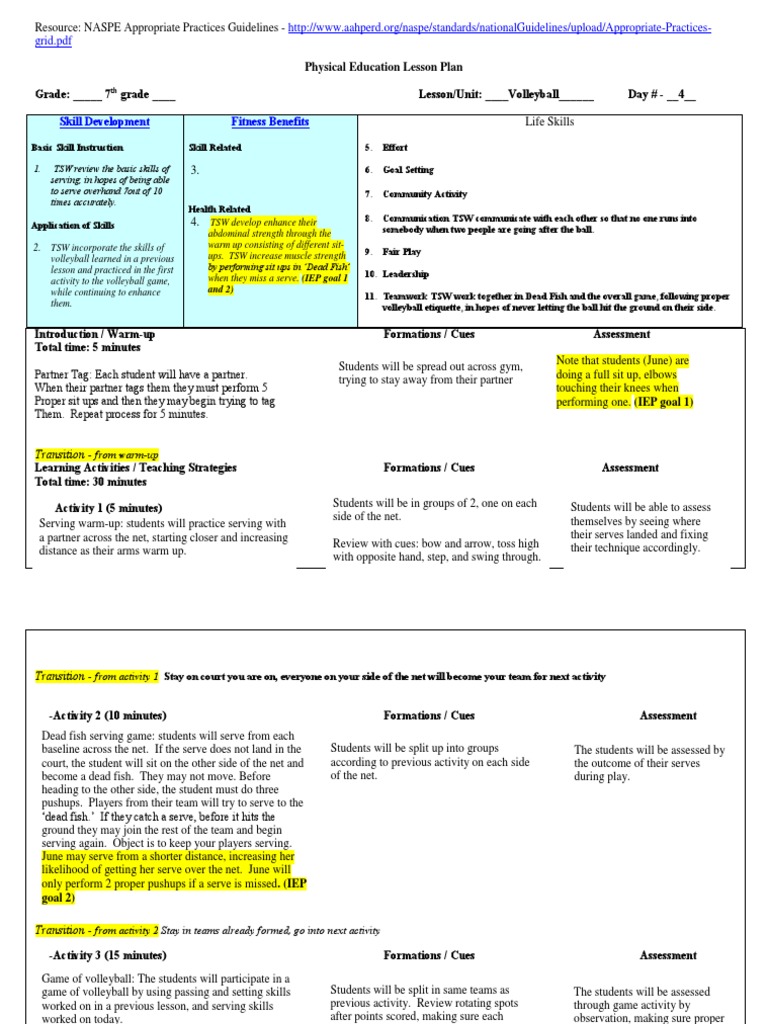 Adapted Lesson Plan | PDF | Volleyball | Educational Assessment