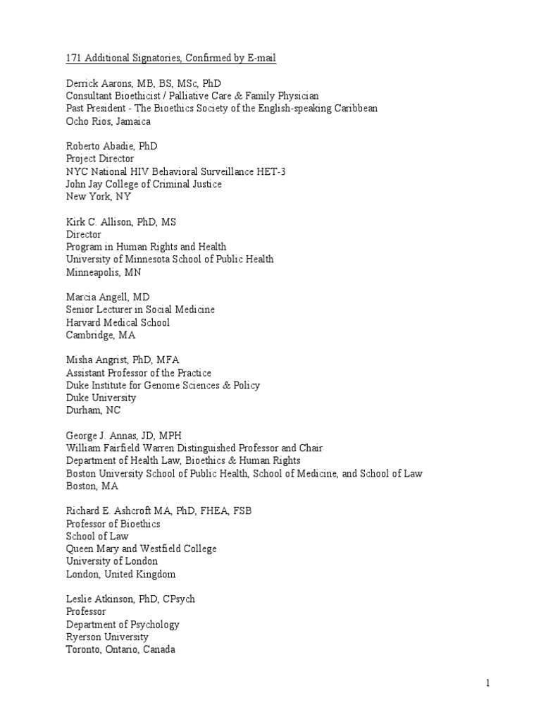 Lemmens Letter Signatories List | PDF