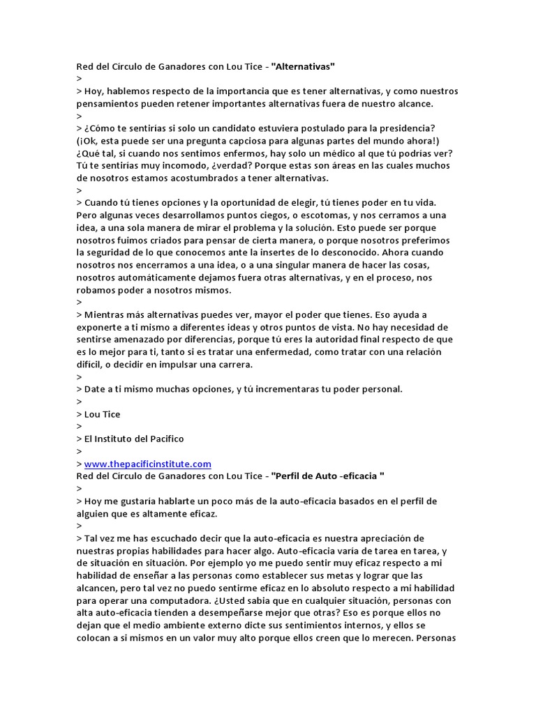 Red Del Círculo de Ganadores Con Lou Tice | PDF | La risa | Autoestima