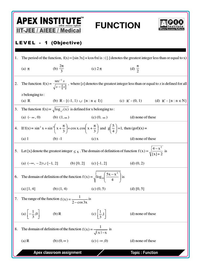 Function ASSIGNMENT FOR IIT JEE PDF | PDF | Function (Mathematics) | Trigonometric Functions