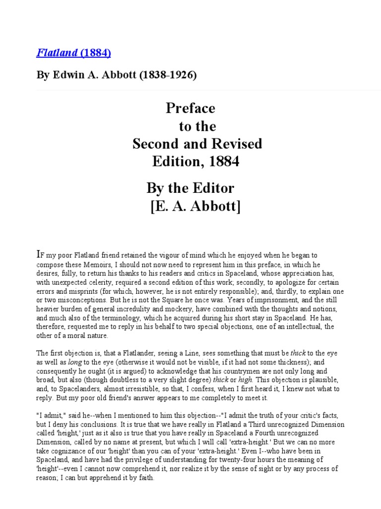 Preface To The Second and Revised Edition, 1884 by The Editor (E. A. Abbott) | PDF | Flatland ...