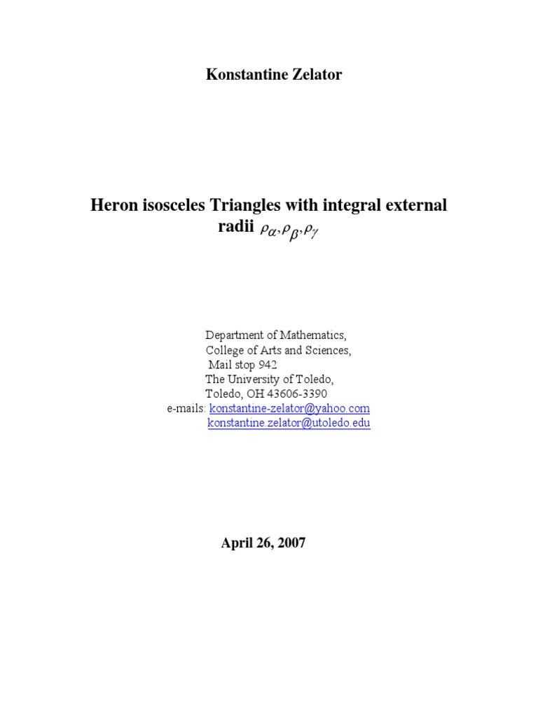 Heron Triangles | PDF | Triangle | Trigonometric Functions
