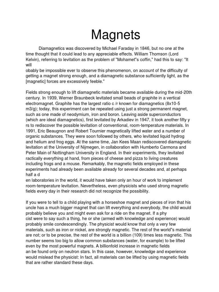 Advances in Diamagnetic Levitation | PDF | Magnetism | Physics