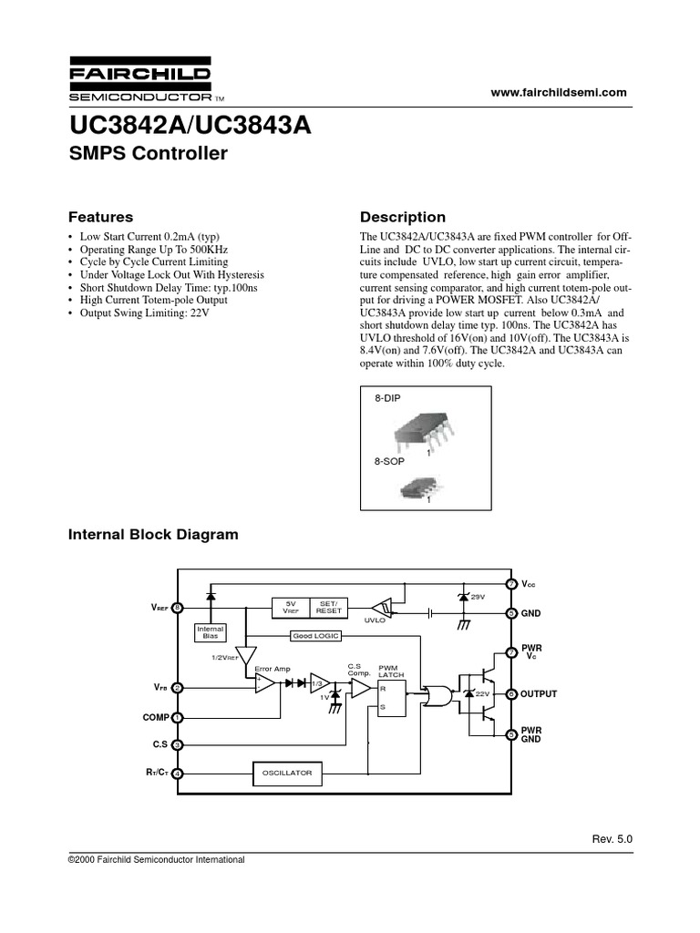 UC3842A/UC3843A: SMPS Controller | PDF | Amplifier | Electrical Circuits