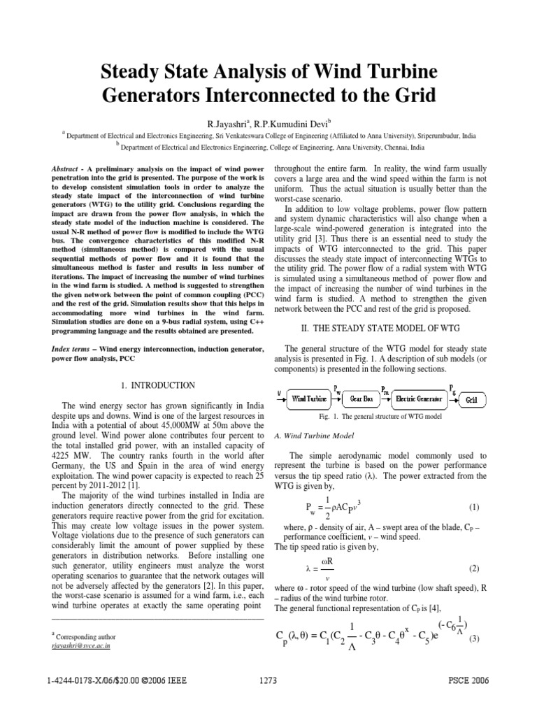 Steady State Analysis Of Wind Turbine Pdf Wind Power Ac Power