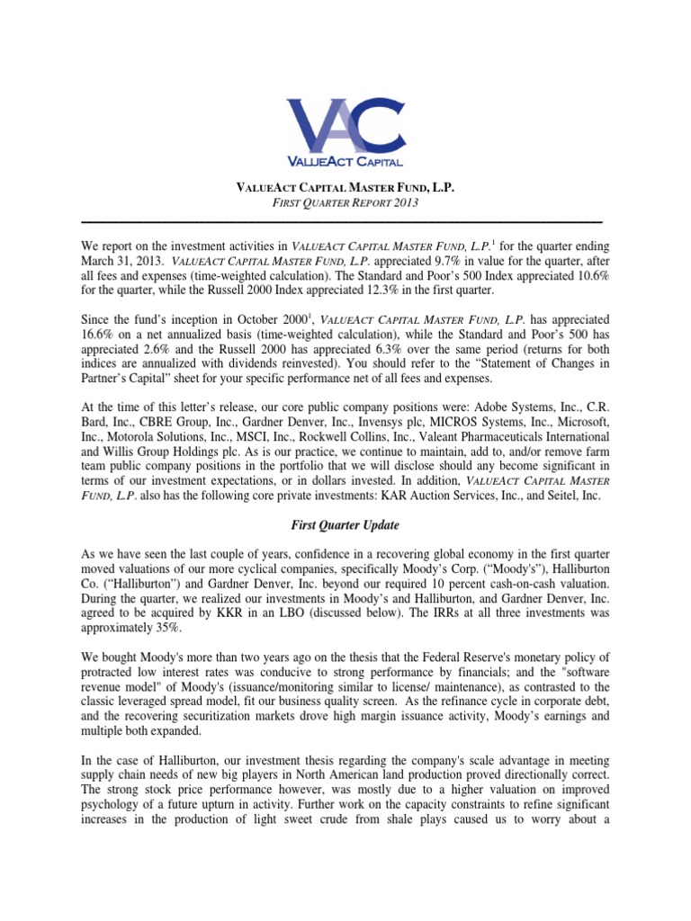 ValueAct's Q1 2013 Letter and MSFT Presentation | PDF | Microsoft ...