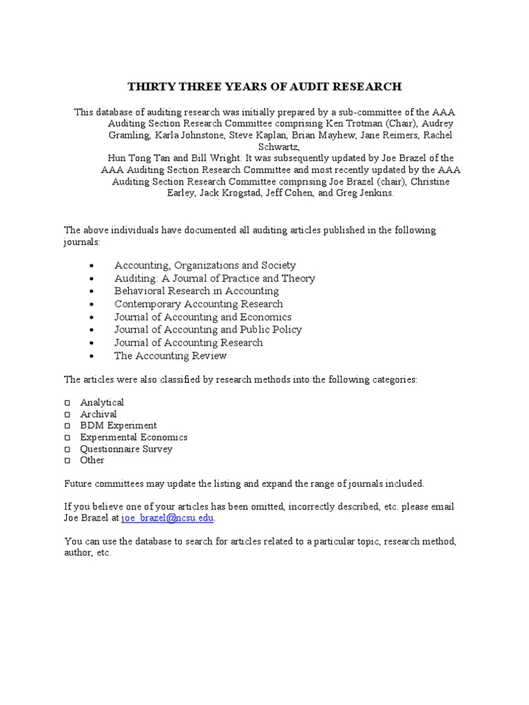 33 Yrs Audit Research Final | PDF | Audit | Financial Audit