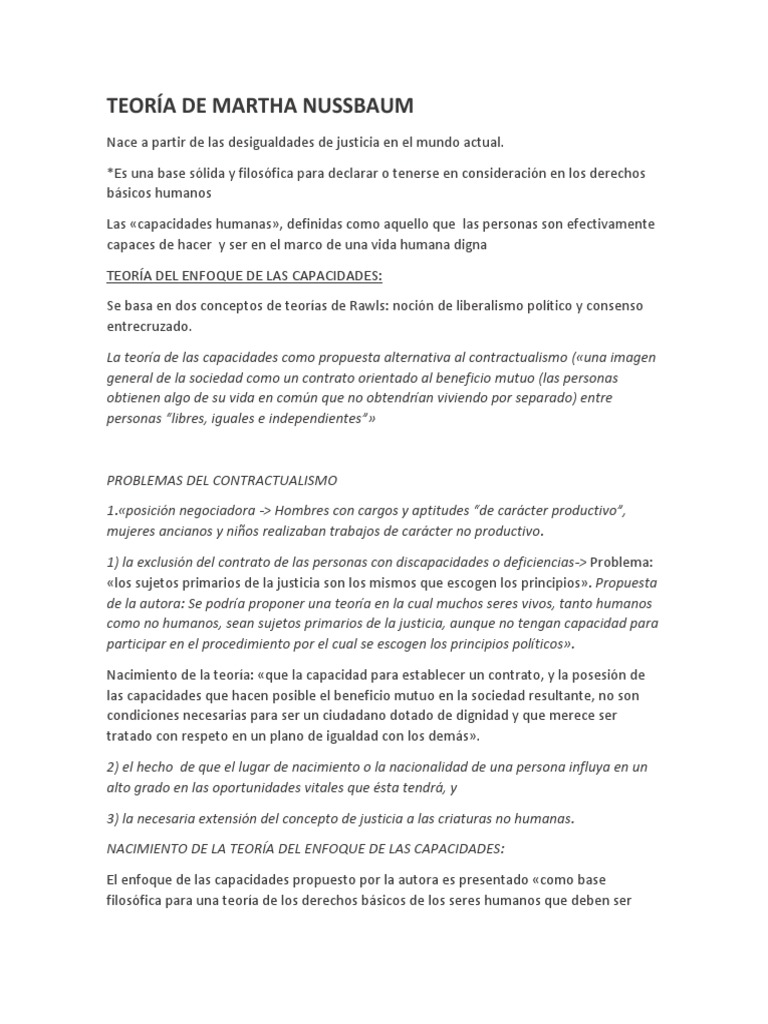 Teoría de Martha Nussbaum | PDF | John Rawls | Ciencias económicas