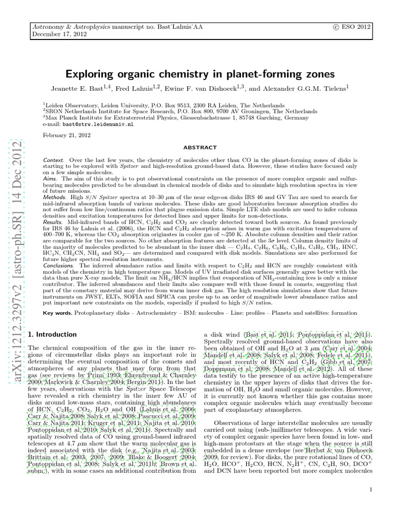 2012, Jeanette E. Bast, Exploring Organic Chemistry in Planet-Forming ...