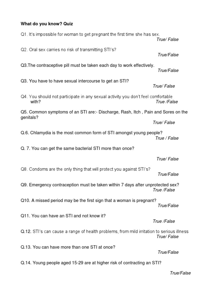 Sexual Health Quiz: Test Your Knowledge | PDF