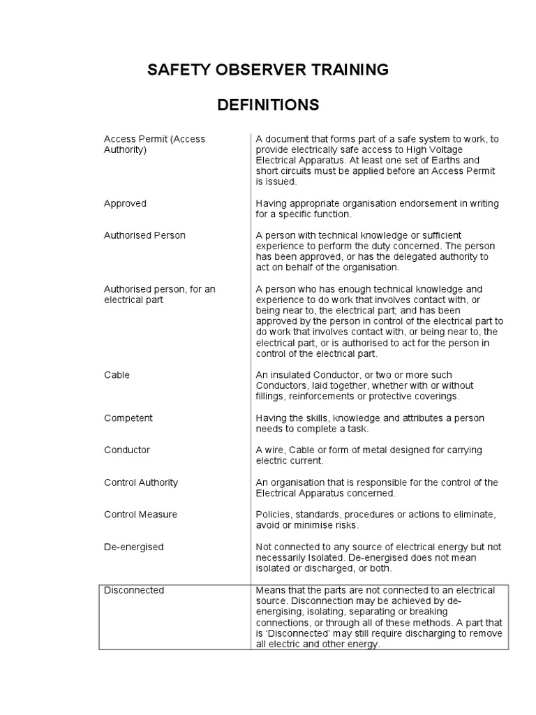 Safety Observer Definitions | PDF | Electrical Substation | Electricity
