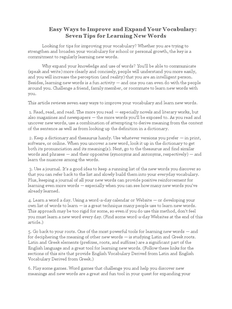 Easy Ways To Improve and Expand Your Vocabulary | PDF | Vocabulary ...