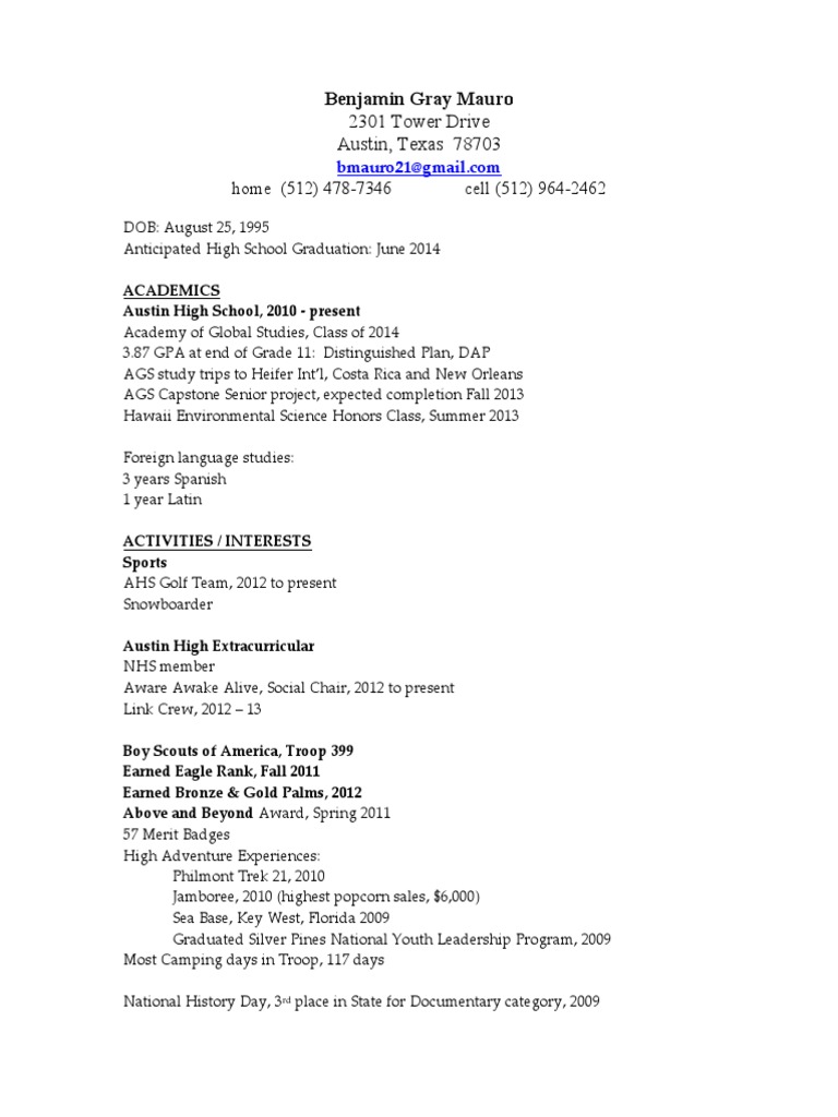 Benjamin Gray Mauro's Resume Summary | PDF