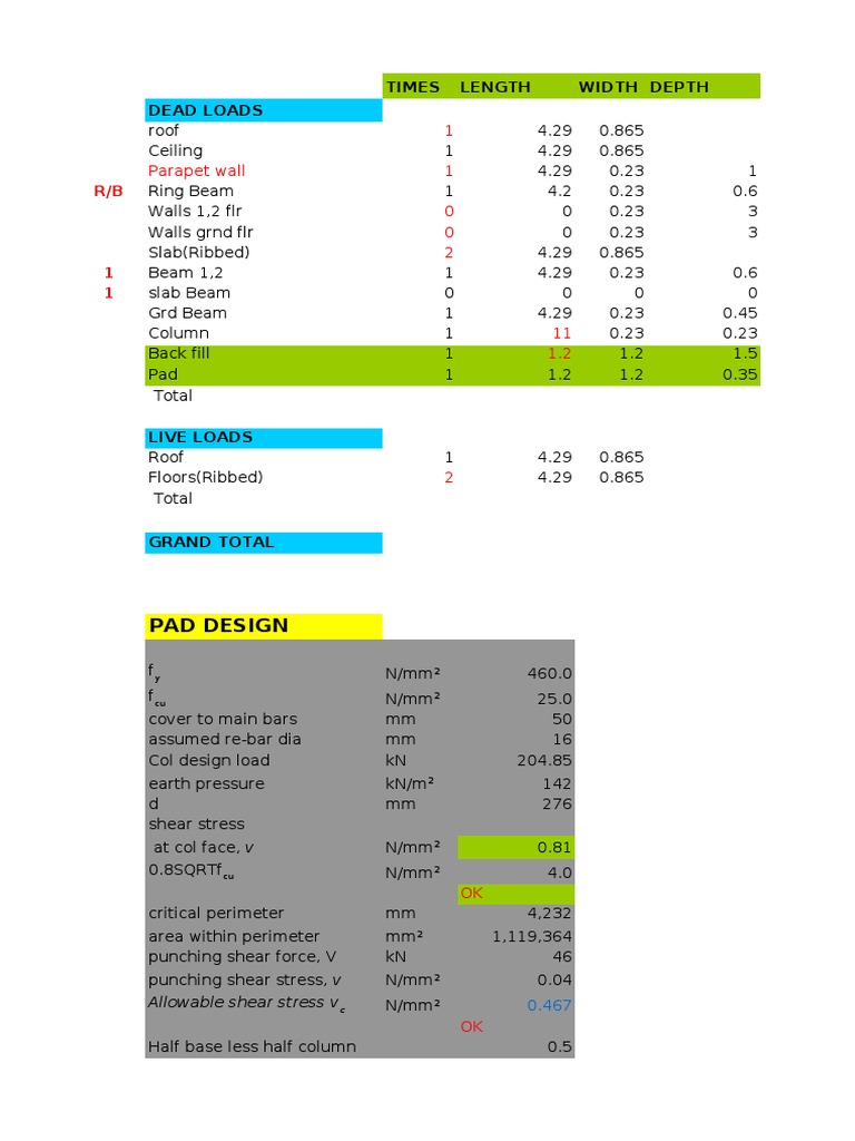 Column Load Calculation Excel Sheet Examples. | PDF | Beam (Structure ...