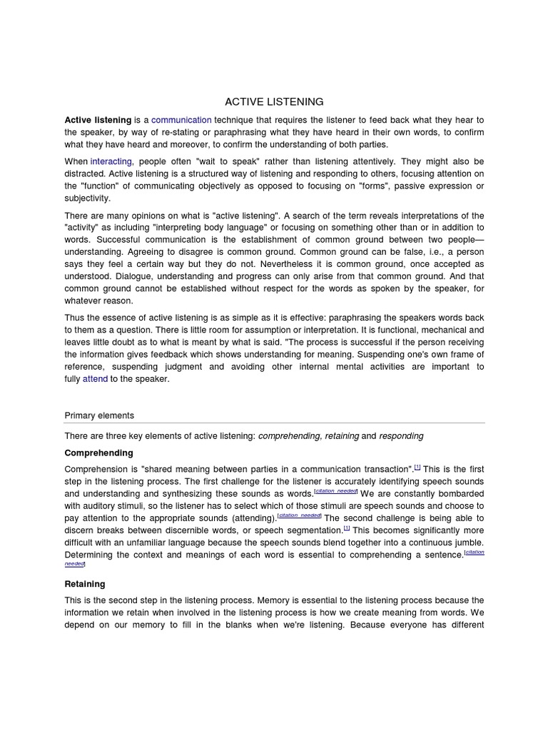 Notes To Active Listening | PDF | Nonverbal Communication ...