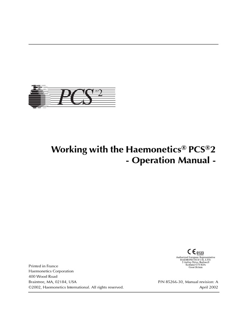 Haemonetics PCS2 - Operation Manual | PDF | Blood Donation | Blood Plasma