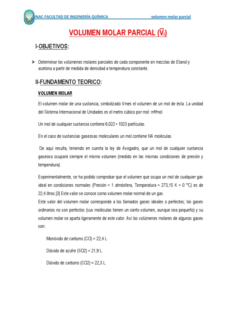 Volumen Molar Parcial en Mezclas | PDF | Gases | Mole (Unidad)