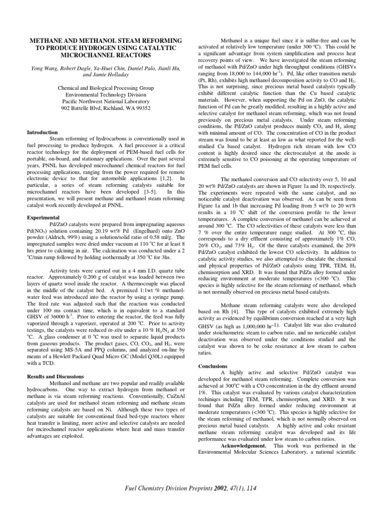 Hydrogen From SMR 2 | PDF | Catalysis | Methanol