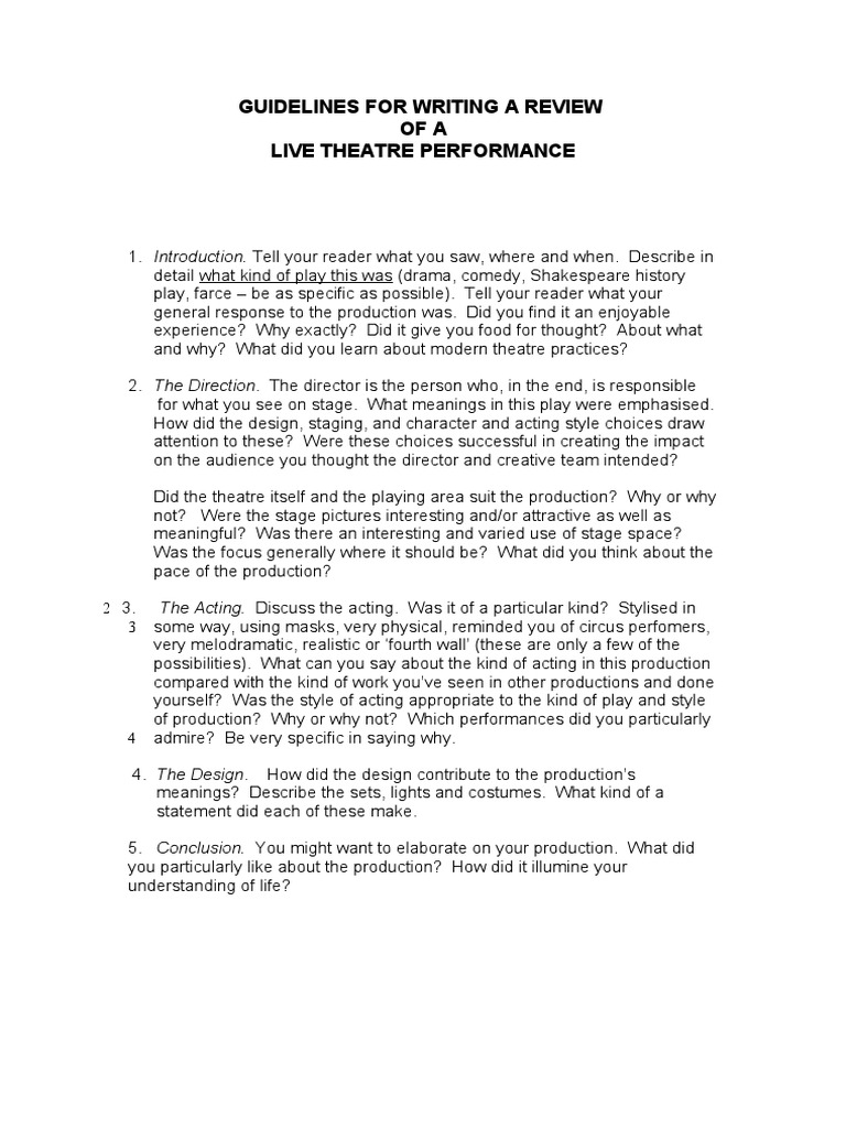 Writing A Review - Guidelines and Worksheet | PDF | Play (Theatre ...