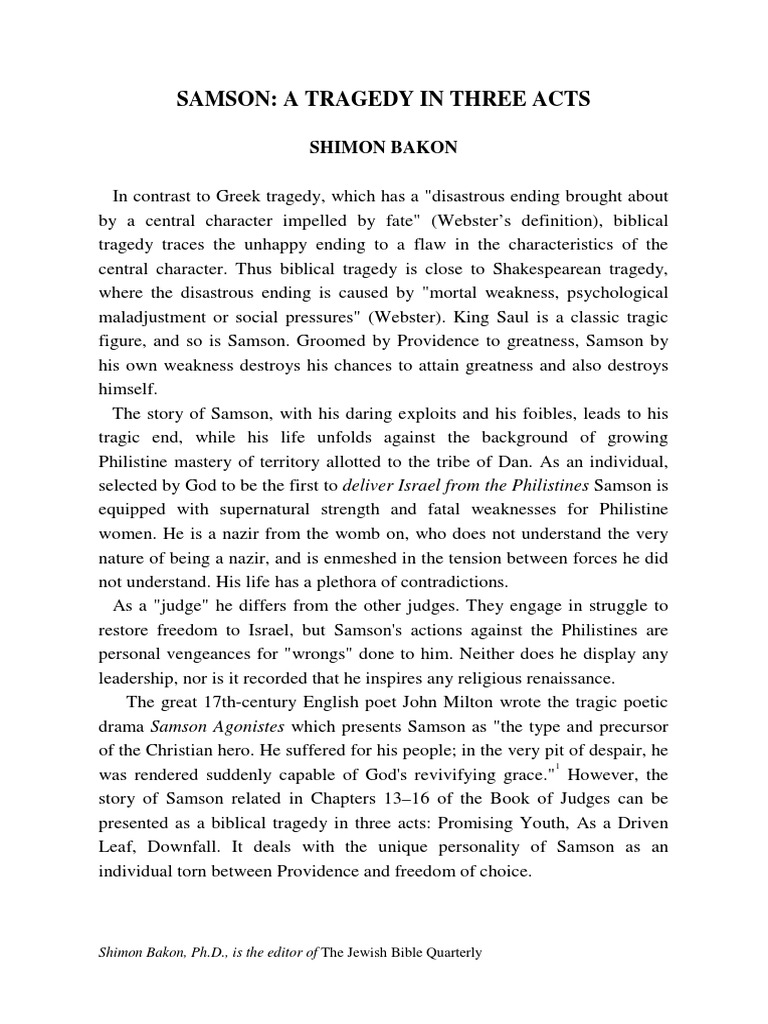 Samson A Tragedy in Three Acts | PDF | Samson | Delilah