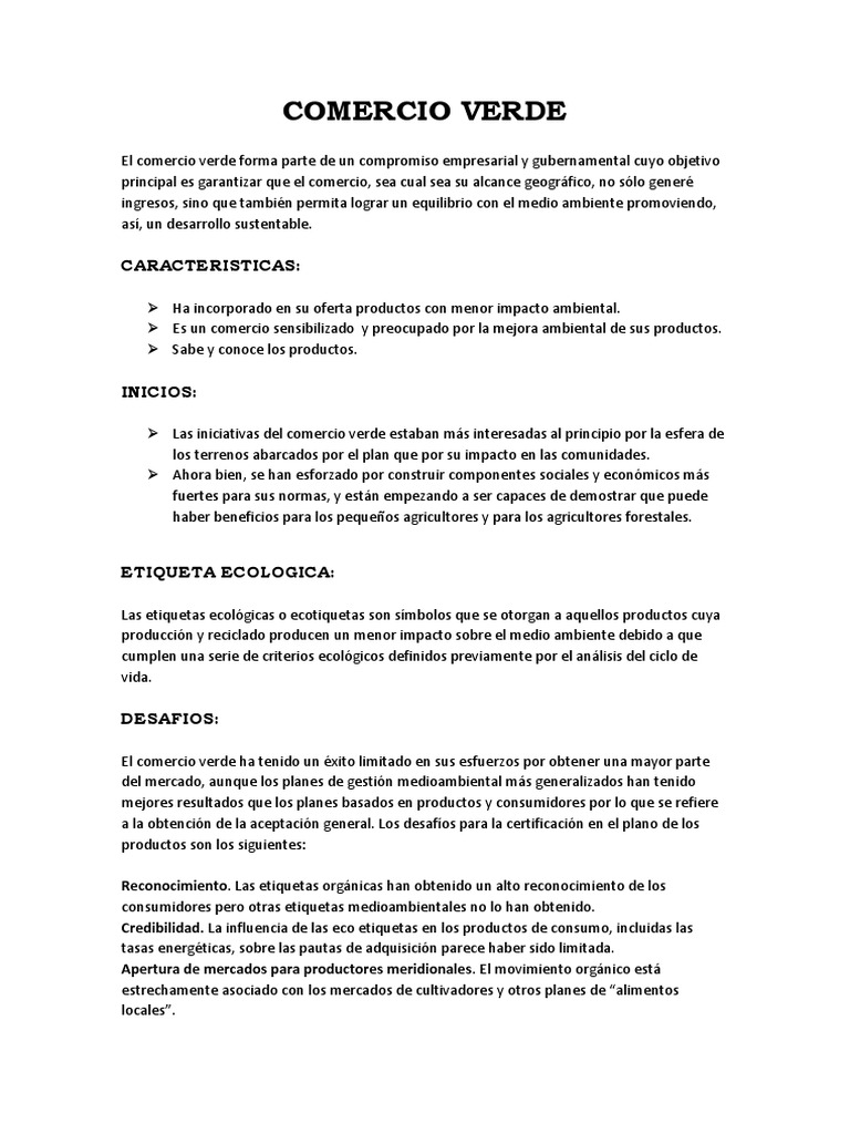 Comercio Verde: Sostenibilidad y Retos | PDF | Economias | Business