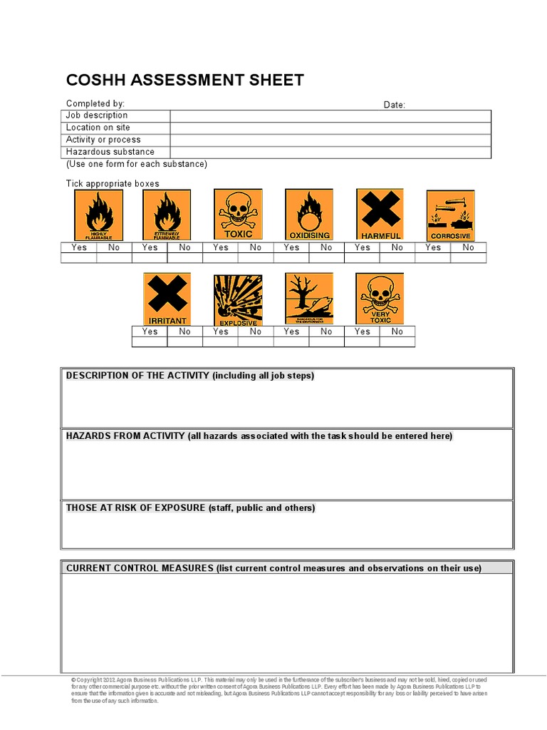COSHH Assessment | PDF | Safety | Determinants Of Health