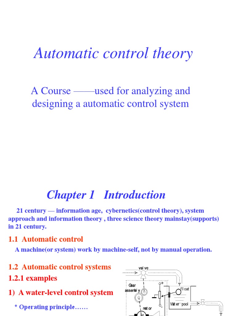 Automatic Control Theory Pdf Control Theory Emergence
