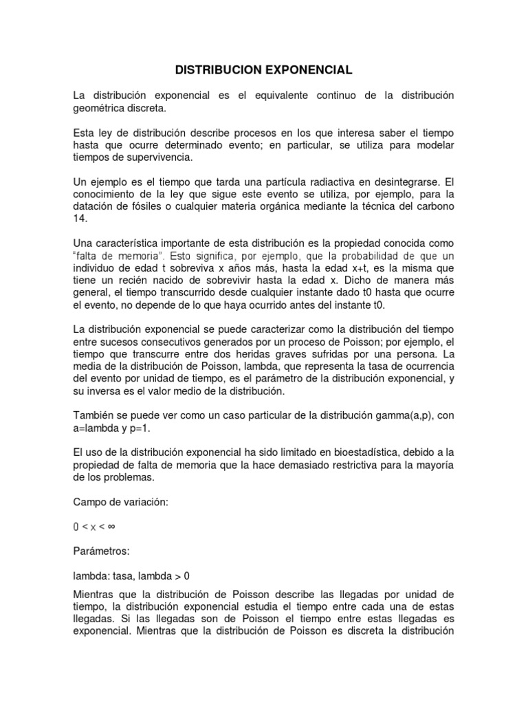 Distribucion Exponencial | PDF | Distribución de probabilidad ...