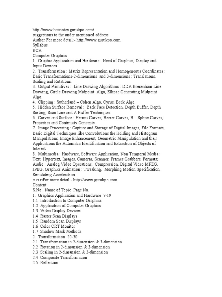 Computer Graphics Notes | PDF | Cathode Ray Tube | Computer Graphics Computer Graphics Notes | PDF | Cathode Ray Tube | Computer Graphics