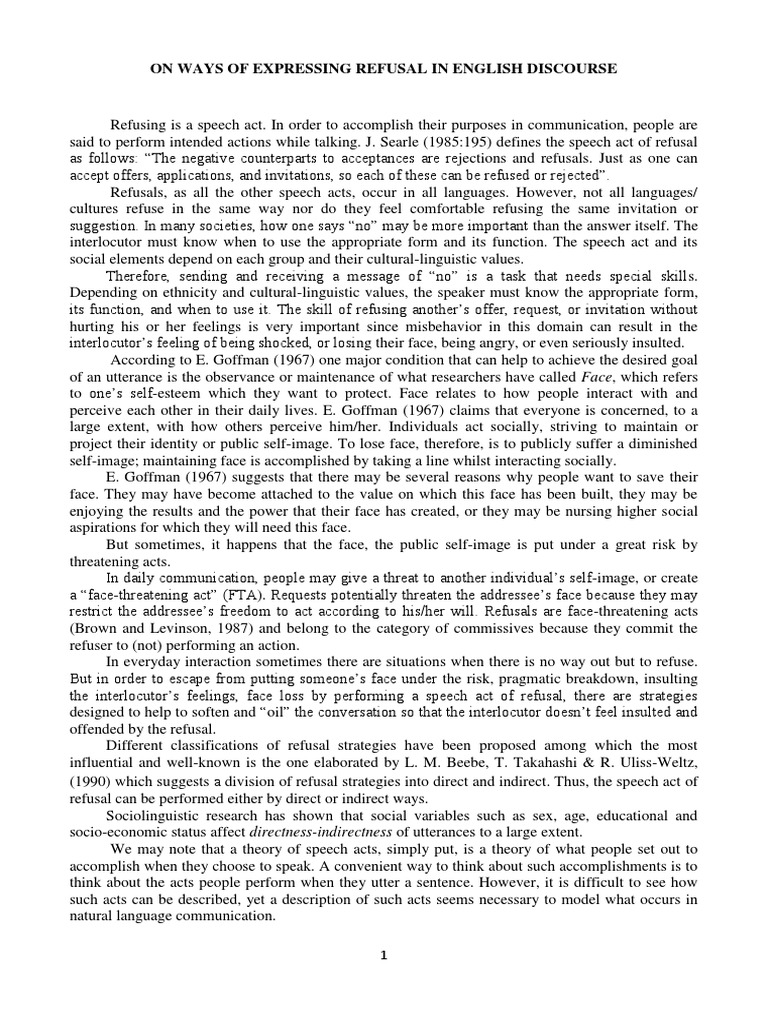 Strategies for Refusing in English | PDF | Sociolinguistics | Academic ...