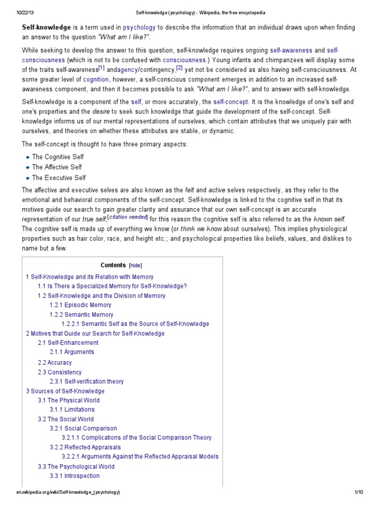 Self-Knowledge (Psychology) | PDF | Memory | Psychological Concepts