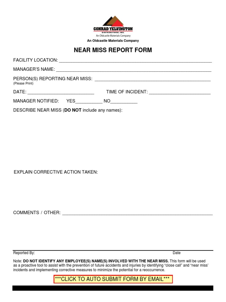 Near Miss Report Form Template | PDF